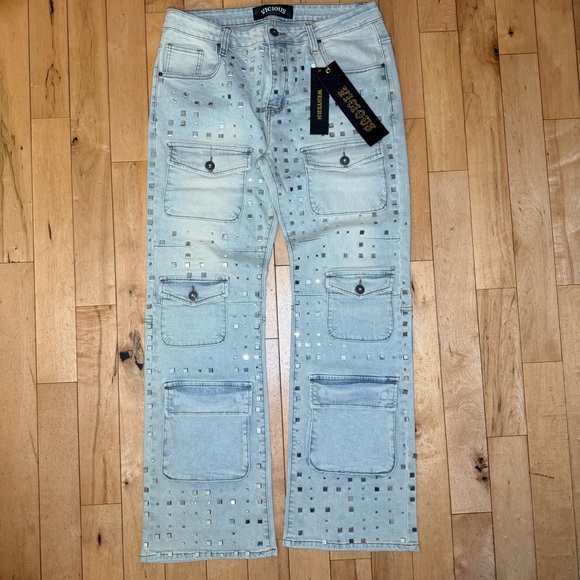 Vicious | Jeans | Vicious Denim Silver Studded Straight Denim Light ...